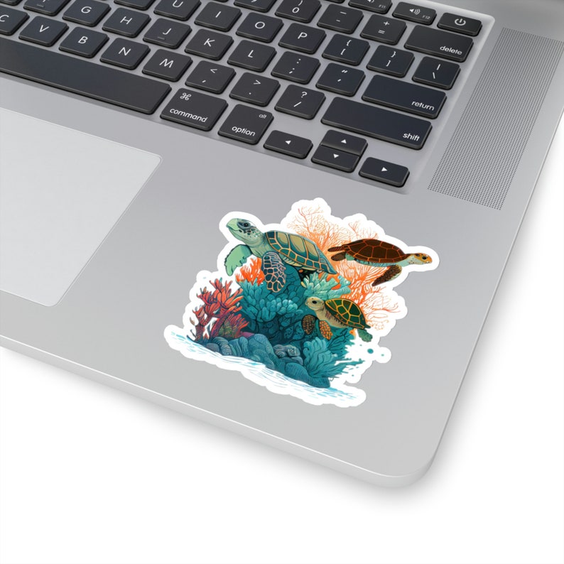 Waterproof Vinyl Sticker Vibrant Sea Turtles & Coral Sticker - Etsy