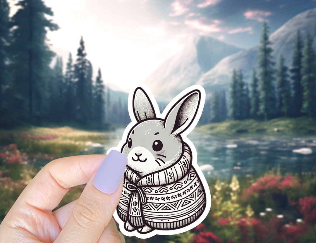 Curious Winter Rabbit With Ornate Scarf 2 Inch Waterproof - Etsy