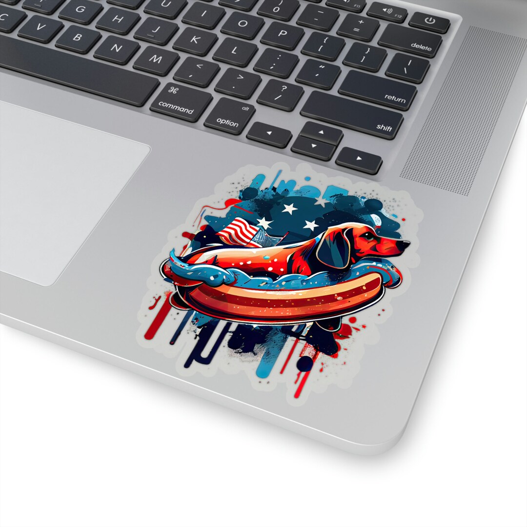 Waterproof Vinyl Sticker - Fourth of July Weiner Dog Hotdog Sticker - Etsy