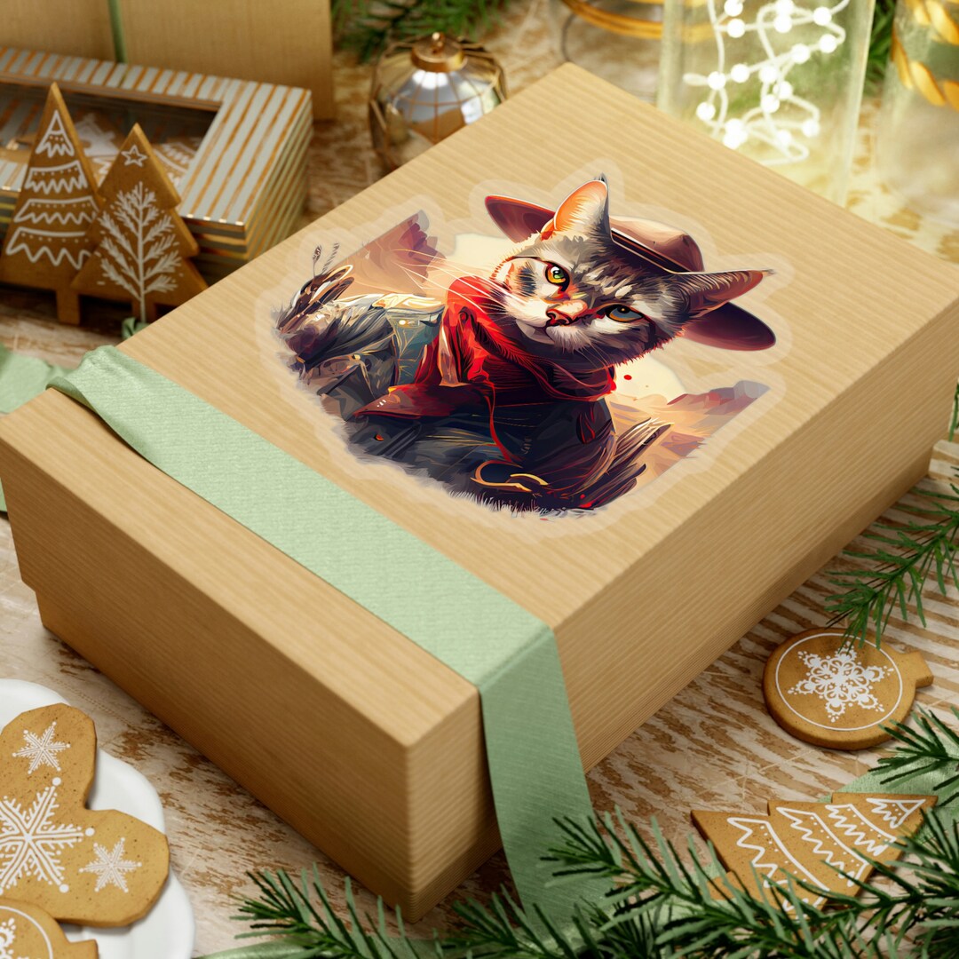 Waterproof Vinyl Sticker - Wild West Feline Vinyl Sticker for Cowboy ...