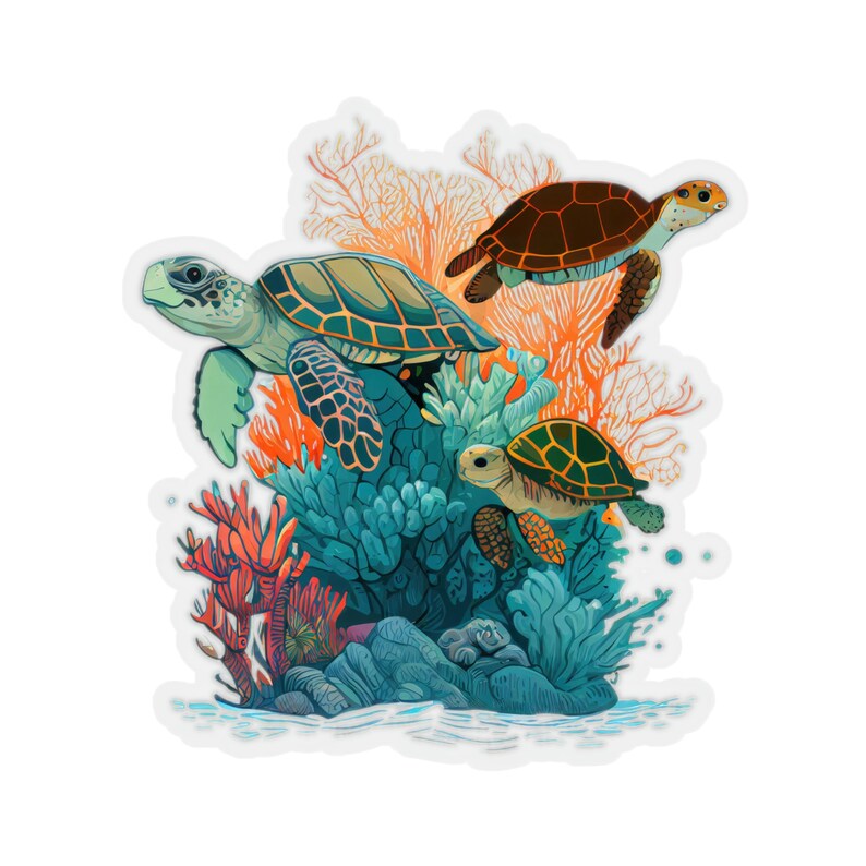 Waterproof Vinyl Sticker Vibrant Sea Turtles & Coral Sticker - Etsy