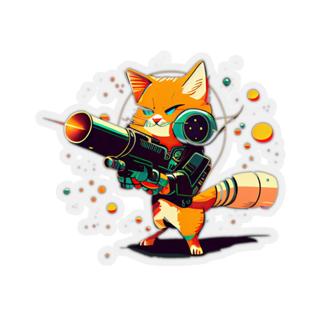 Waterproof Vinyl Sticker Sci-fi Space Cat With Laser Gun Vinyl Sticker ...