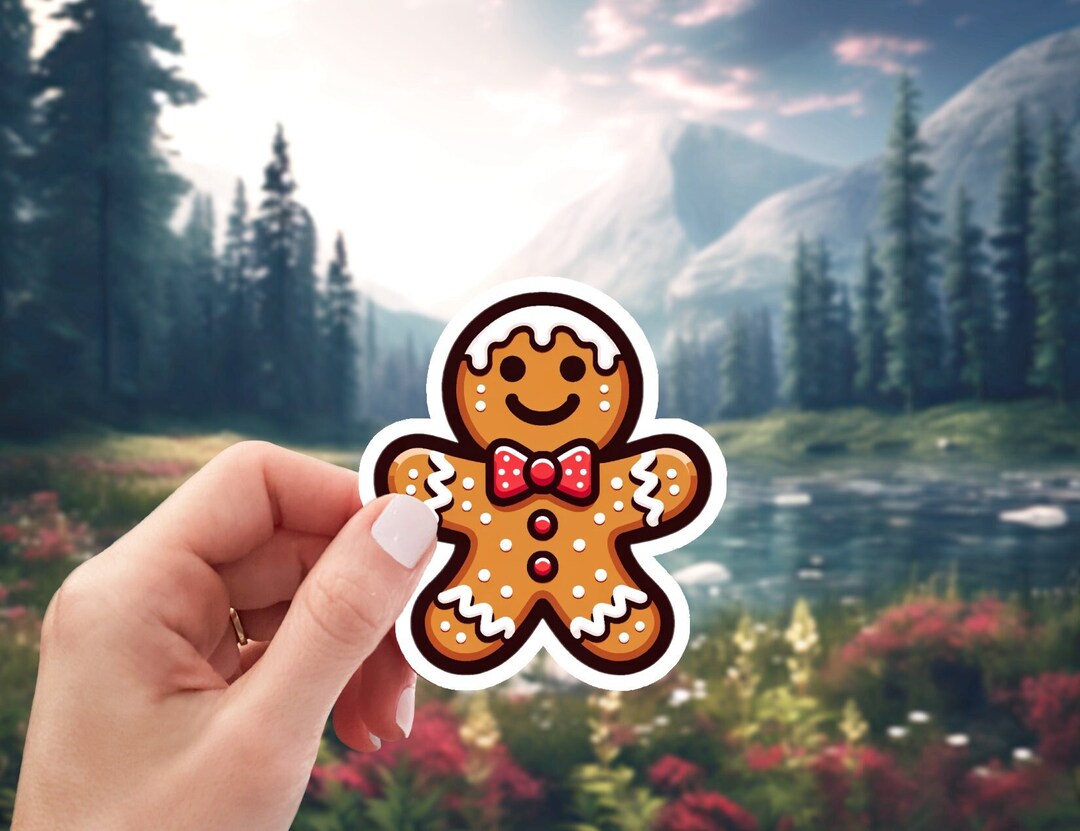 Jolly Festive Gingerbread Man With Red Bowtie - 2 Inch Waterproof Vinyl ...
