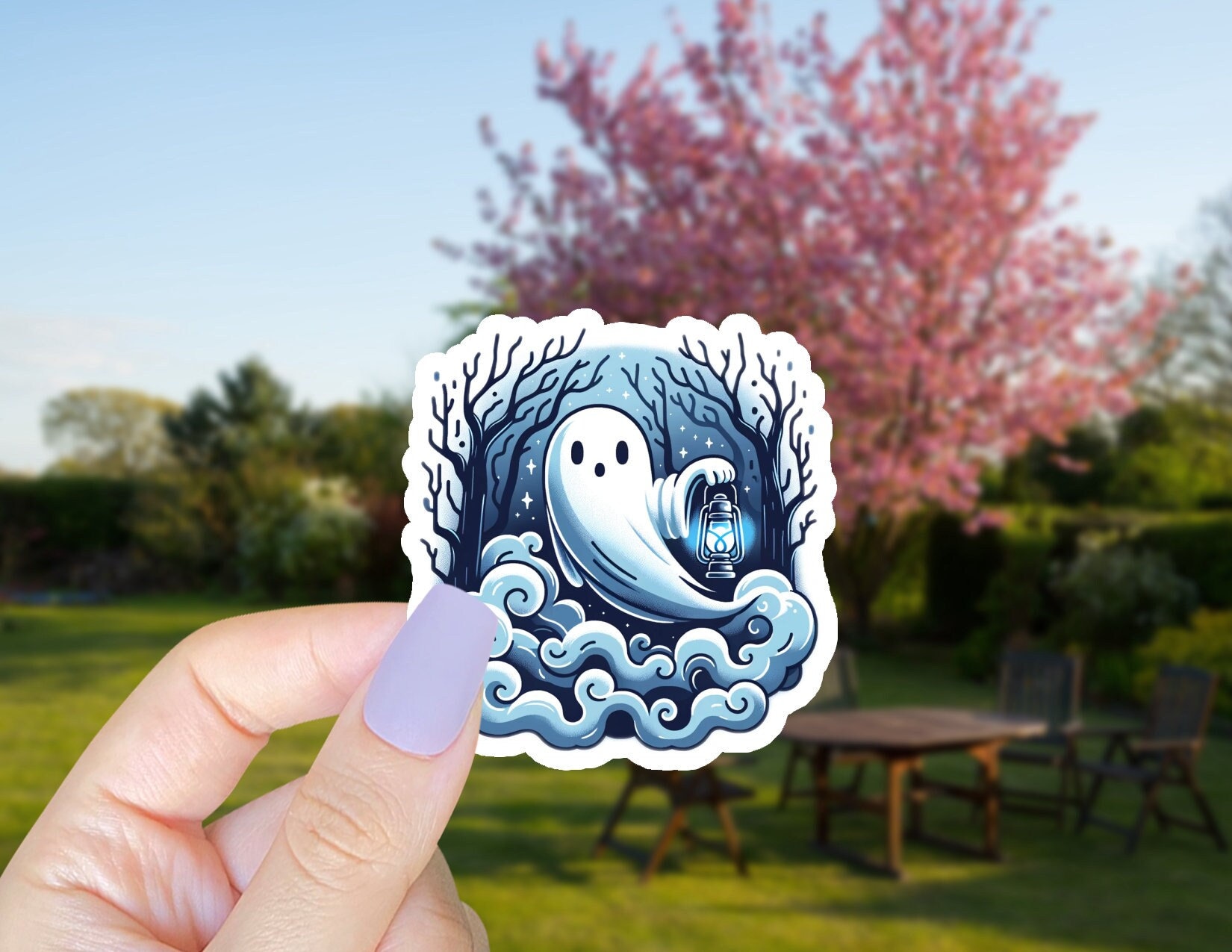 Friendly Ghost in Misty Blue Night - 2 Inch Waterproof Vinyl Sticker - Etsy
