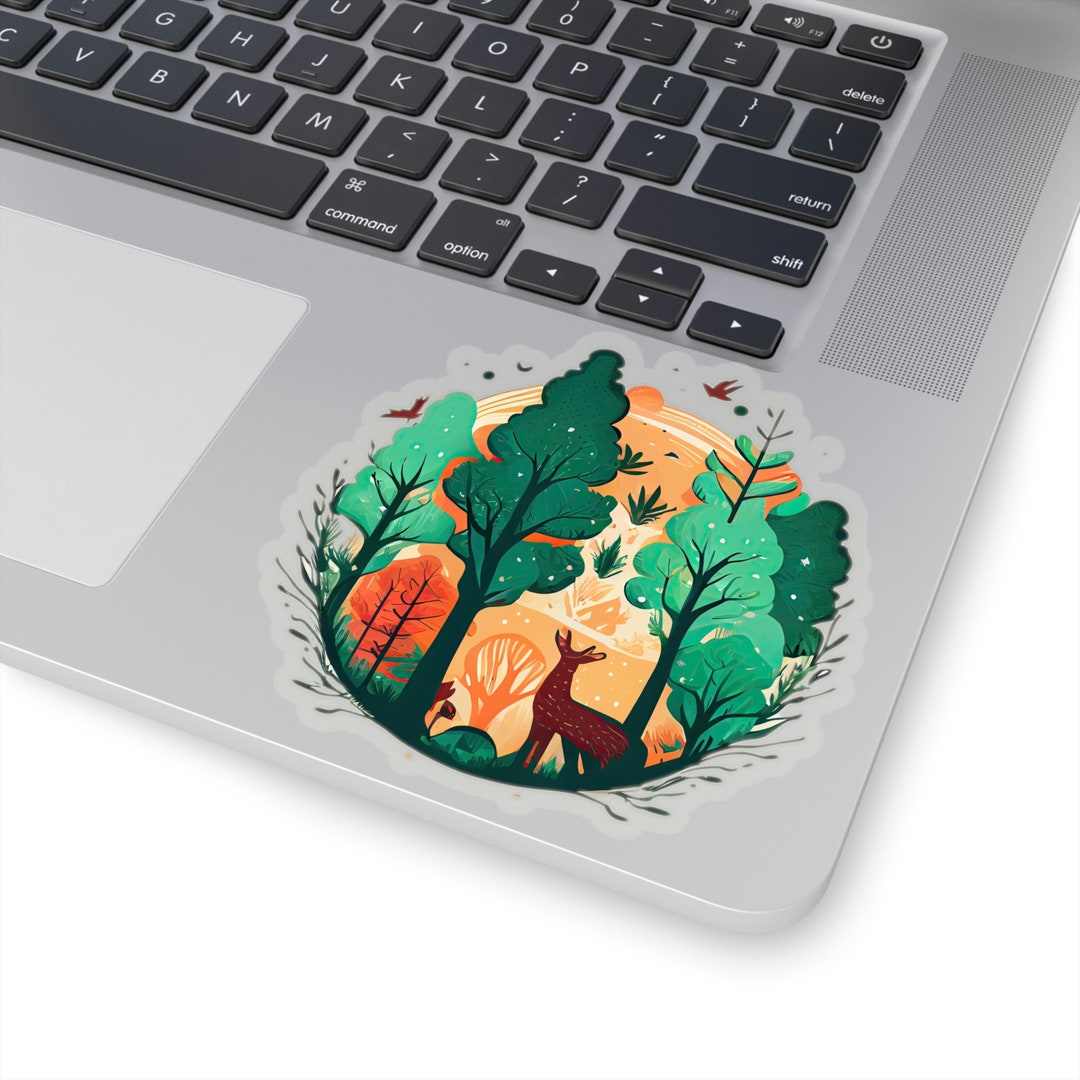 Waterproof Vinyl Sticker - Whimsical Forest Scene Round Vinyl Sticker ...