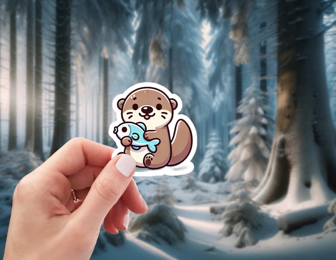 Waterproof Vinyl Sticker 2 Inch Adorable Otter With Fish - Etsy