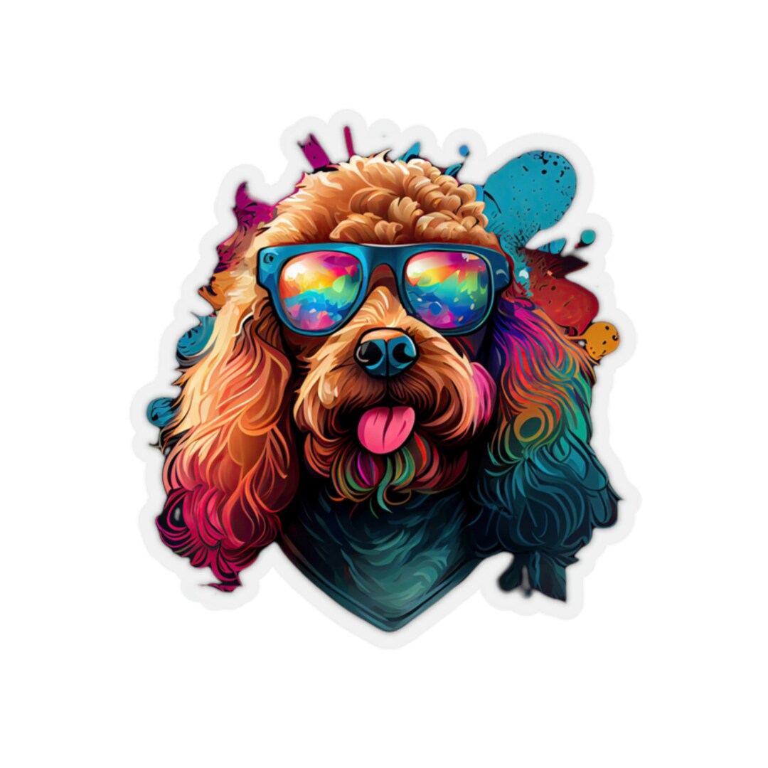 Waterproof Vinyl Sticker - Groovy Hippy Dog With Sunglasses Vinyl ...