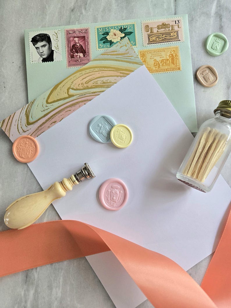 Macaron Collection: Pastel Adhesive Wax Seals - Antique European Stamps ...
