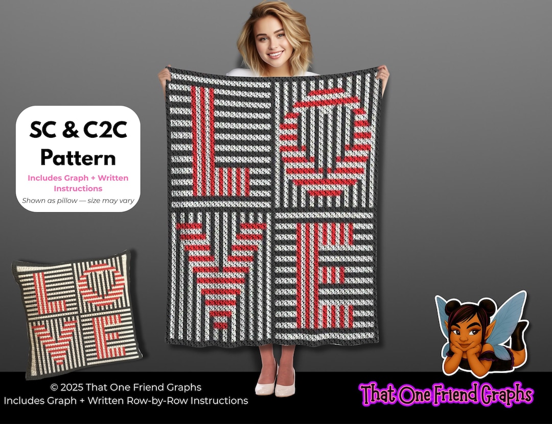 SC & C2C Crochet Graph Pattern, 3D Love Block Letter Blanket, Modern ...