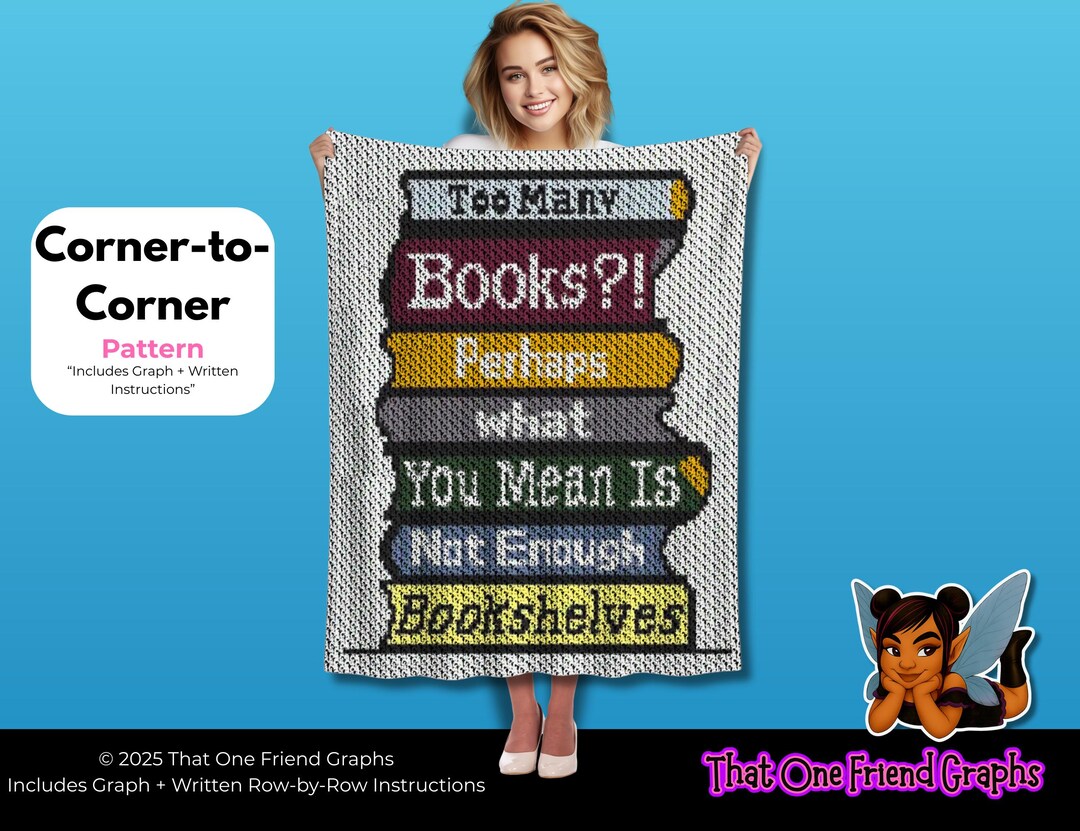C2C Crochet Graph Pattern, Too Many Books Blanket, Book Lover Reading ...