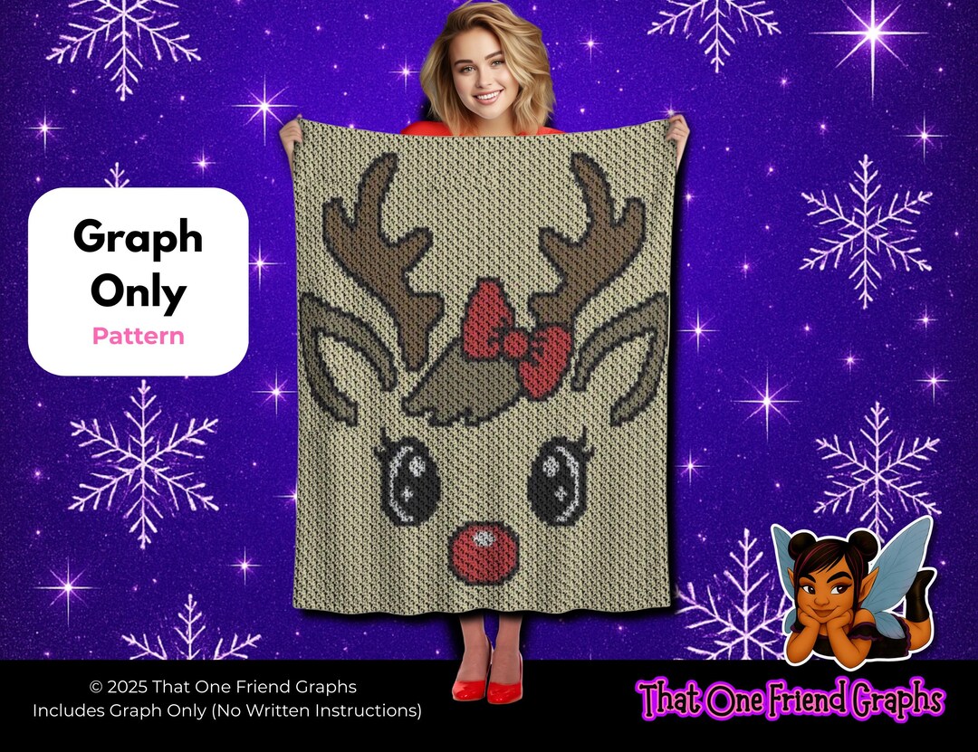 Crochet Graph Pattern, Baby Reindeer Face Blanket Graph, Cute Christmas ...