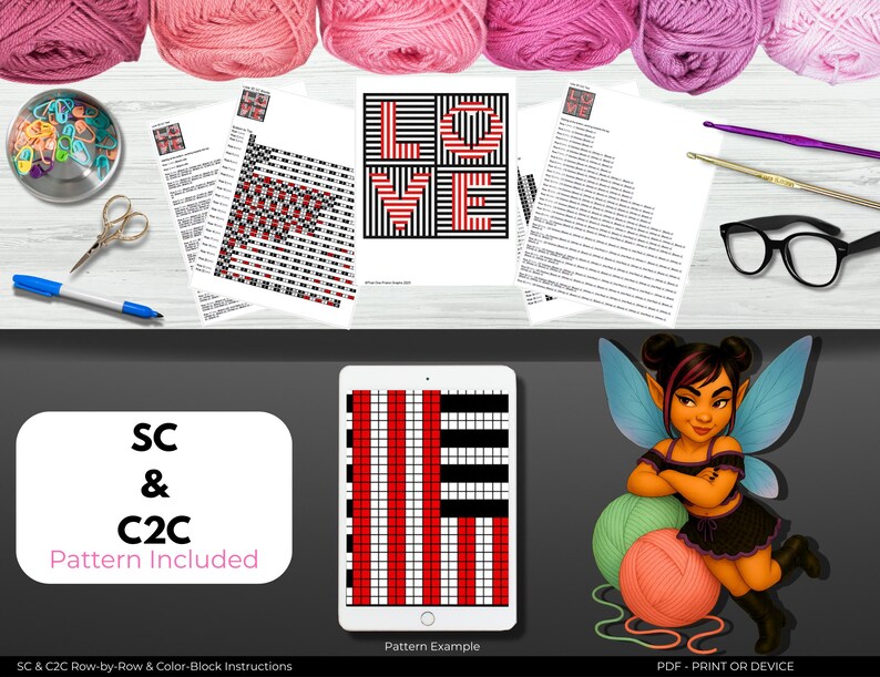 SC & C2C Crochet Graph Pattern, 3D Love Block Letter Blanket, Modern ...