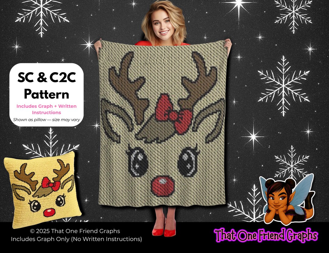 SC & C2C Christmas Crochet Graph Pattern, Baby Reindeer Face Blanket ...