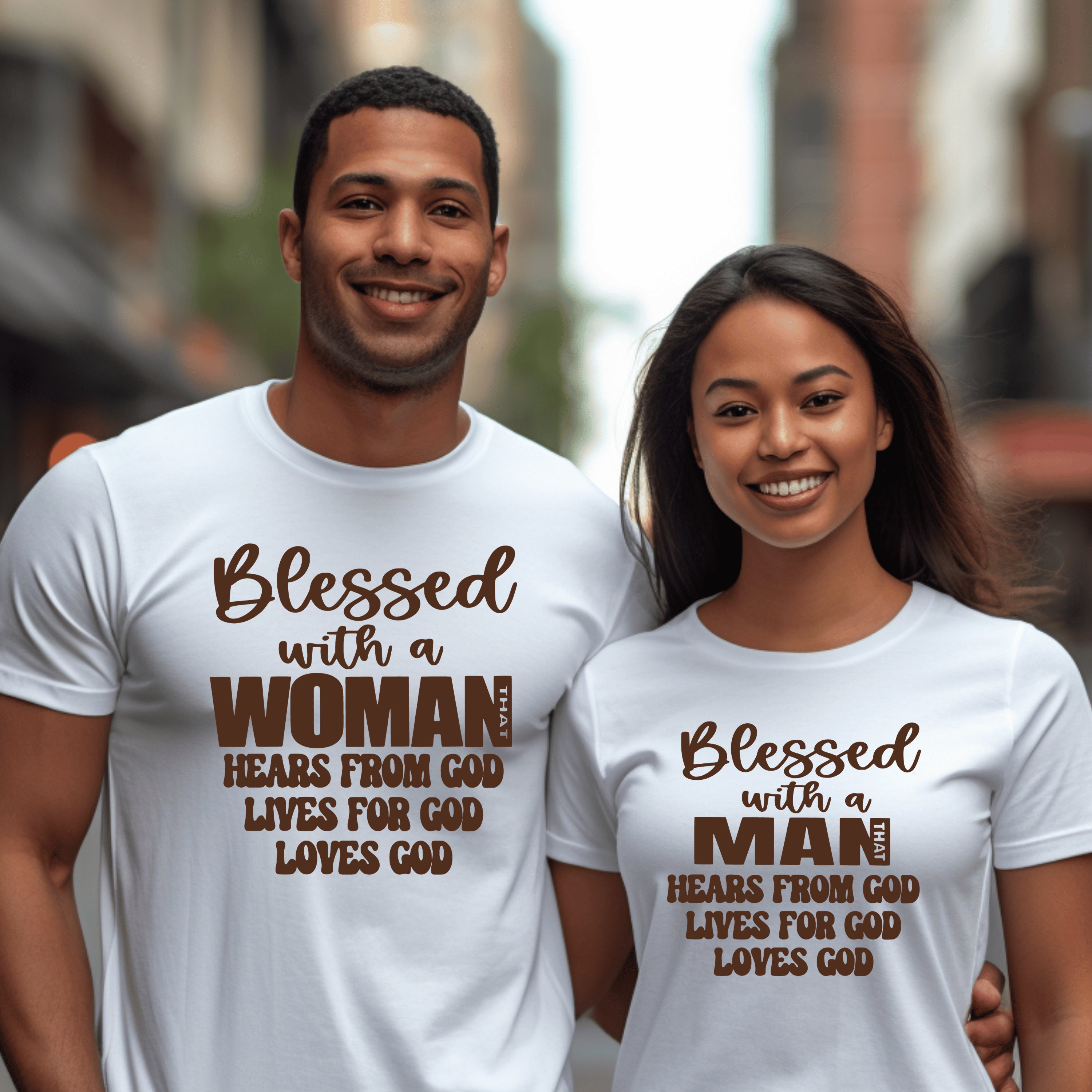 Blessed With A Woman or Man Matching Couple Shirts Christian Couples T ...