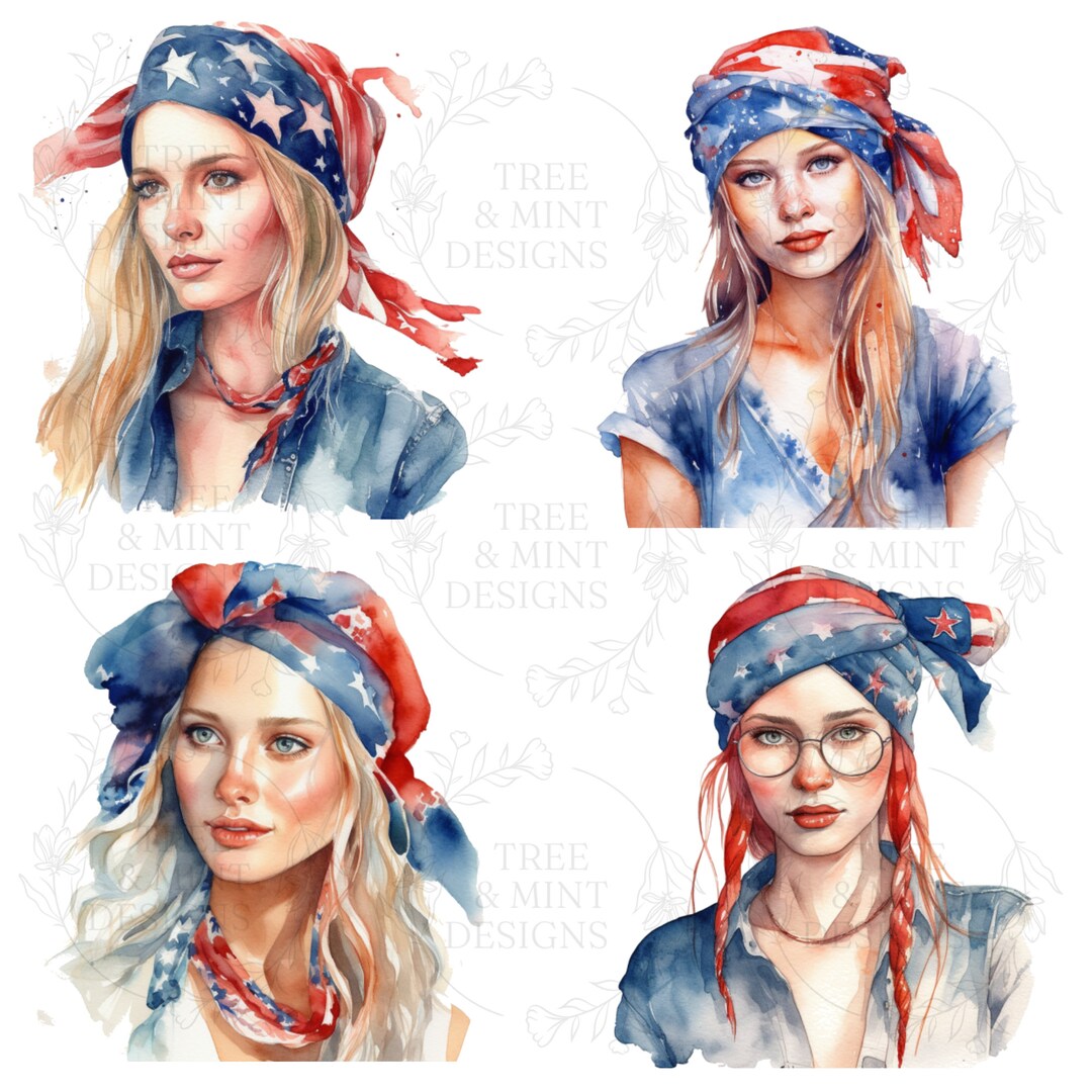 Boho American Girl PNG, 4th of July Girl Clipart, Patriotic Bohemian ...