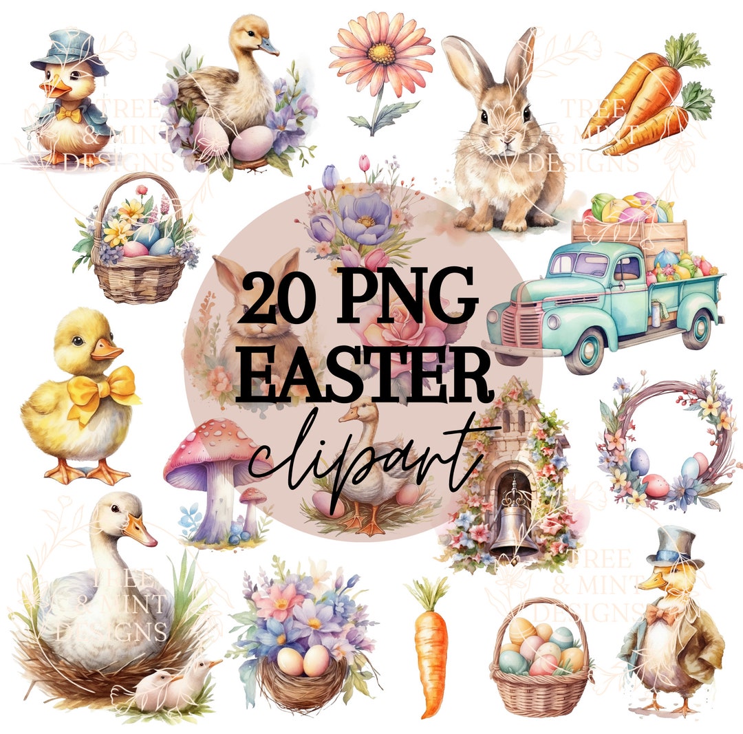 Cute Pastel Easter Clipart Bundle, Easter Clipart, Spring Bunny Clipart ...