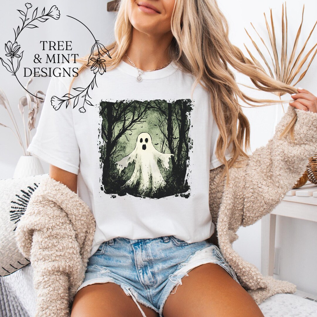 Ghost in Field PNG, Cute Ghost Clipart, Spooky Ghost PNG, Moody Spooky ...