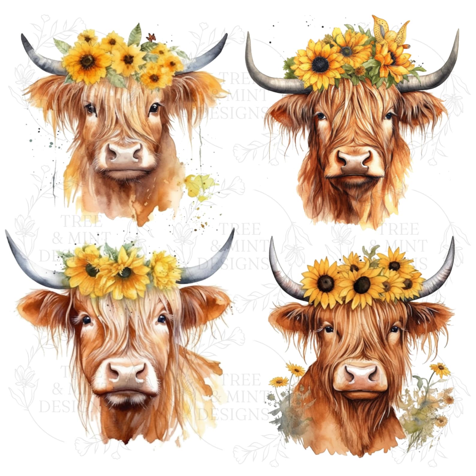 Cow With Sunflowers, Highland Cow Png, Western Cow Png, Farmer Design ...