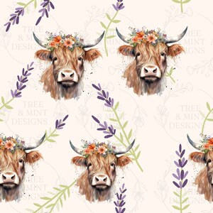Highland Cow Floral Seamless Pattern, Boho Floral Pattern, Free ...