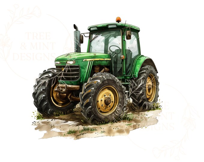 Green Tractor PNG, Rustic Tractor Illustration, PNG File, Farm Life ...