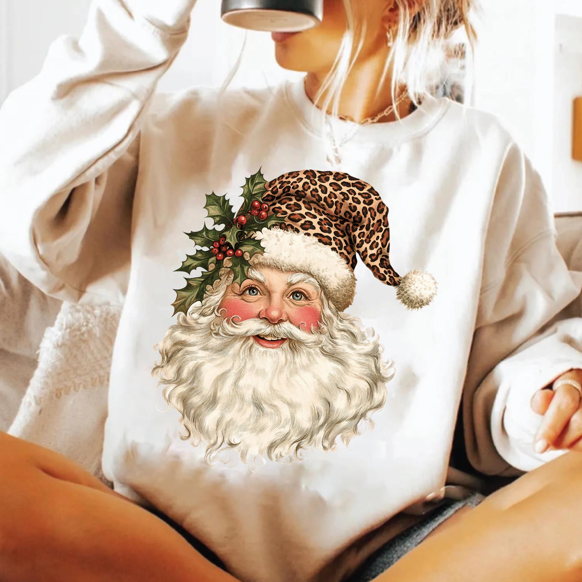 Leopard Print Santa PNG, Retro Santa Clipart, Retro Christmas PNG ...