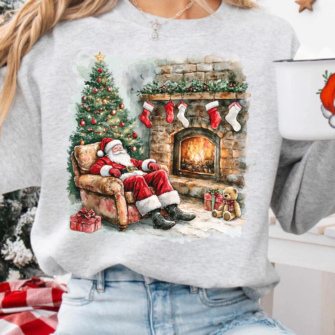 Cozy Santa Scene PNG, Vintage Christmas Scene PNG, Retro Santa Claus ...