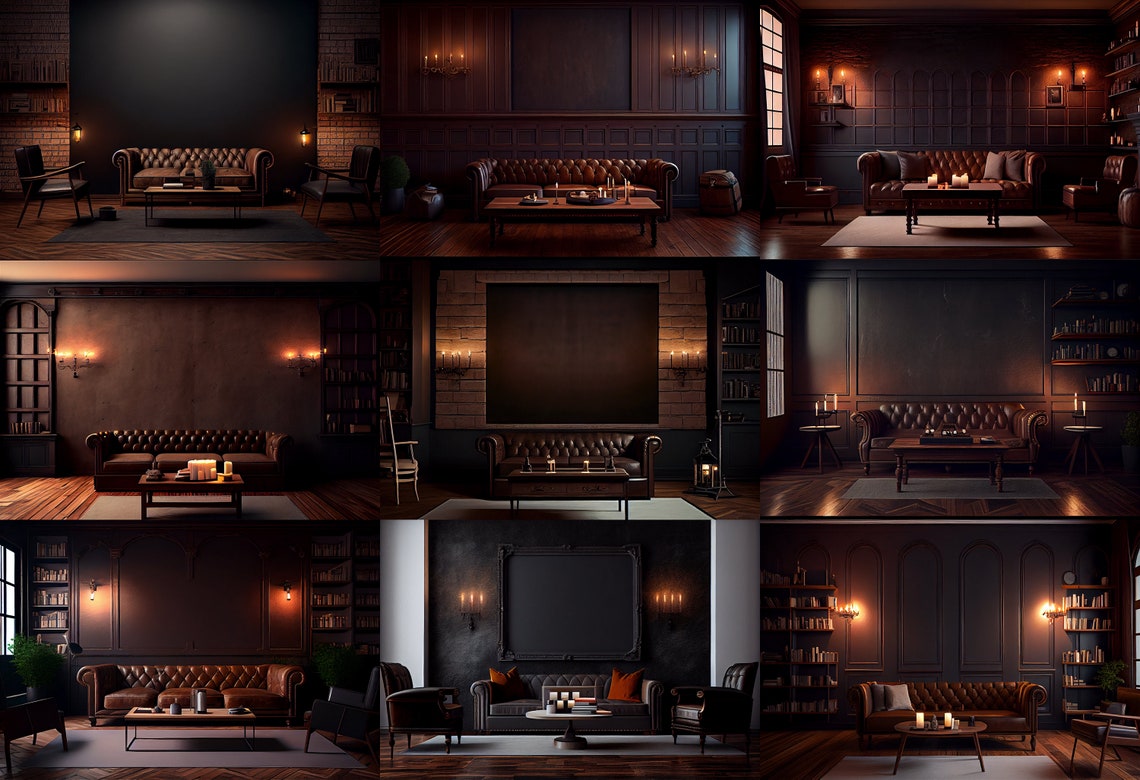 Dark Study Mockup Concepts 9x VOL3 | Dark Study | Empty Wall Mockup ...
