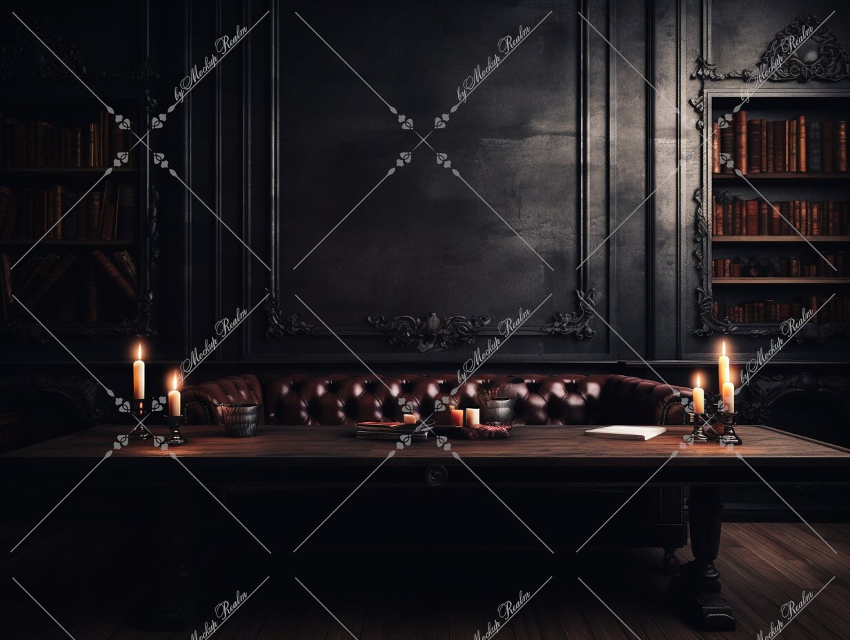 9x Dark Study Library Room Bundle | Library Mockup | Frame Art Mockup ...