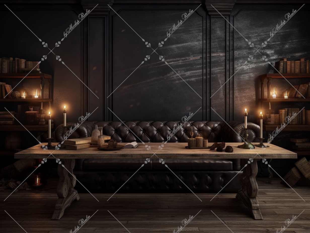 9x Dark Study Library Room Bundle | Library Mockup | Frame Art Mockup ...