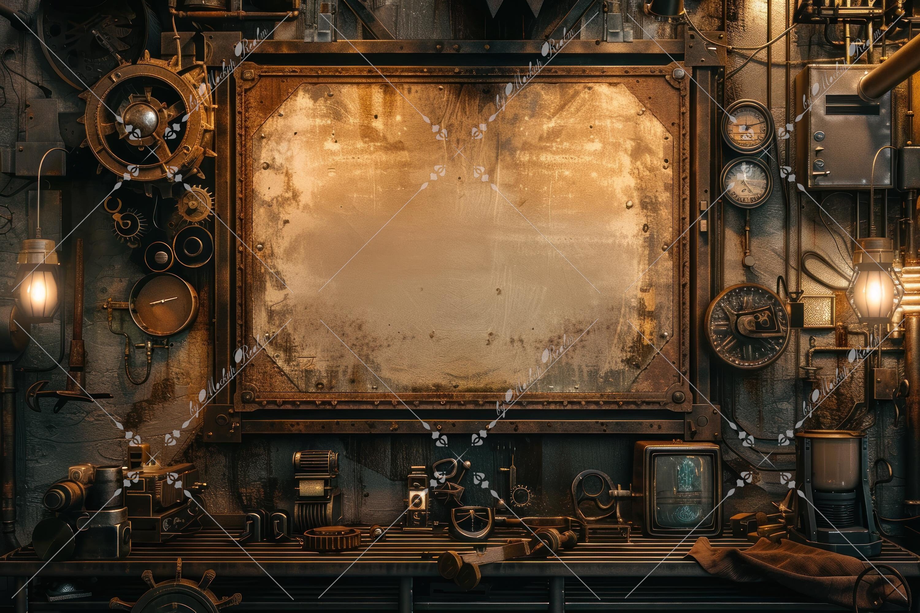 Steampunk Backdrop, Interior Mockups, Steampunk Decor Art, Sign Mockup ...