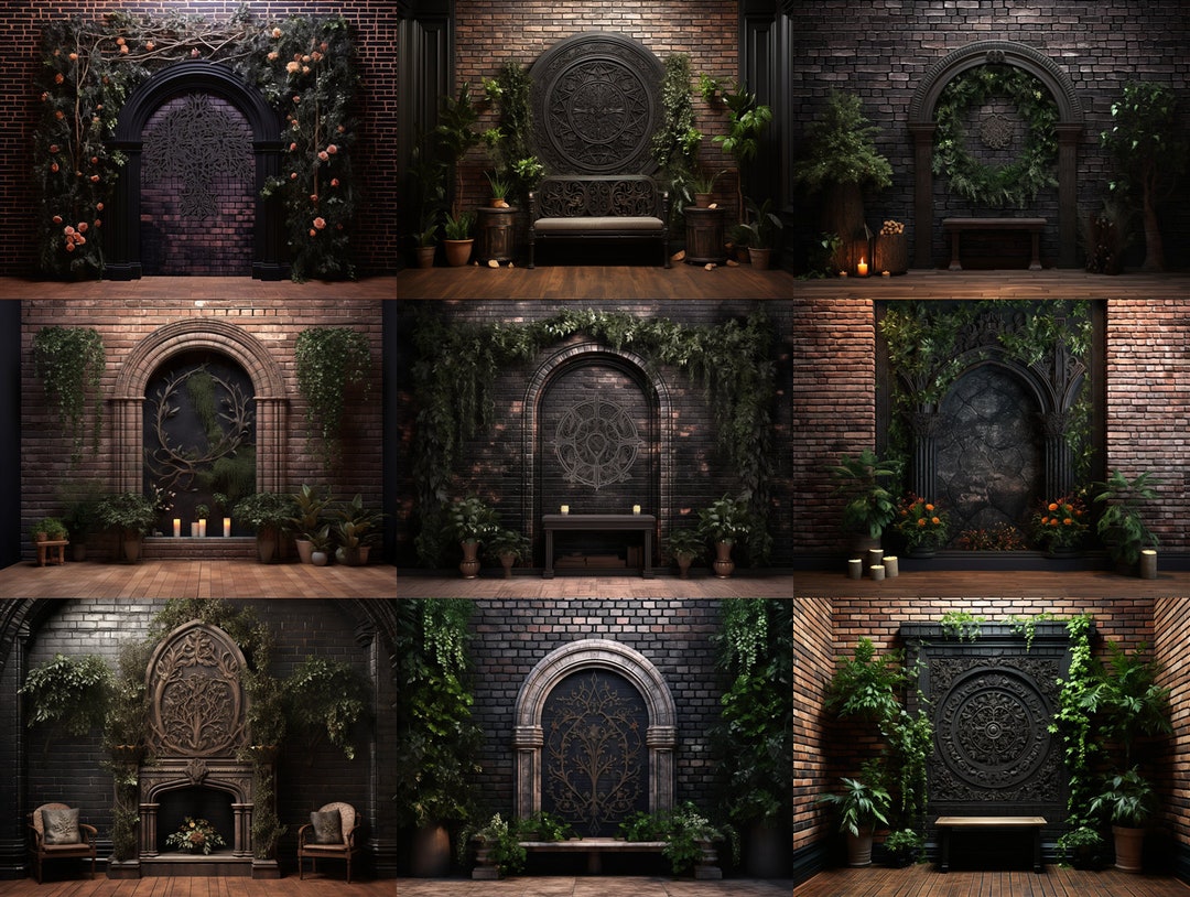 Gothic Dark Backdrop Mockup, 9x, Anteroom With Bench, for Wall Art ...