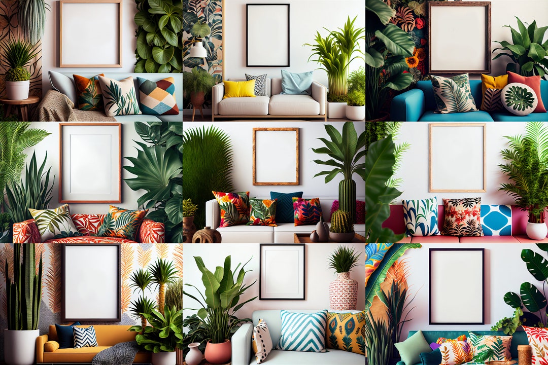 9 Colorful Boho Mockups With Plants VOL1 | Empty Frame Bundle | Mockup ...