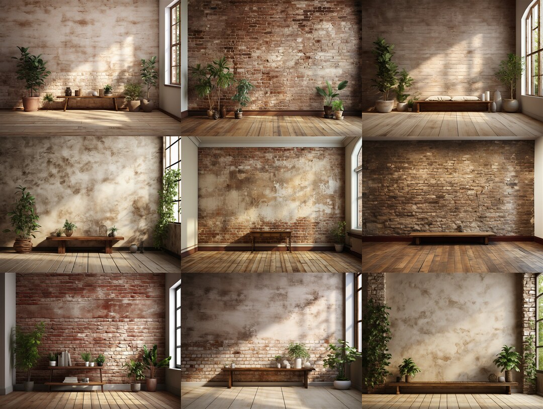 Rural Anteroom Brick Mockup, 9x Industrial Style Simple Room With ...