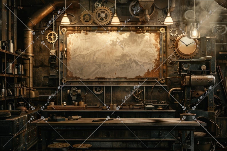 Steampunk Backdrop, Interior Mockups, Steampunk Decor Art, Sign Mockup ...