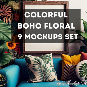 9 Colorful Boho Mockups With Plants VOL1 | Empty Frame Bundle | Mockup ...