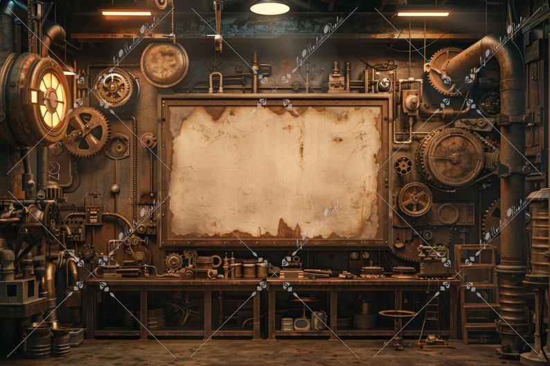 Steampunk Backdrop, Interior Mockups, Steampunk Decor Art, Sign Mockup ...