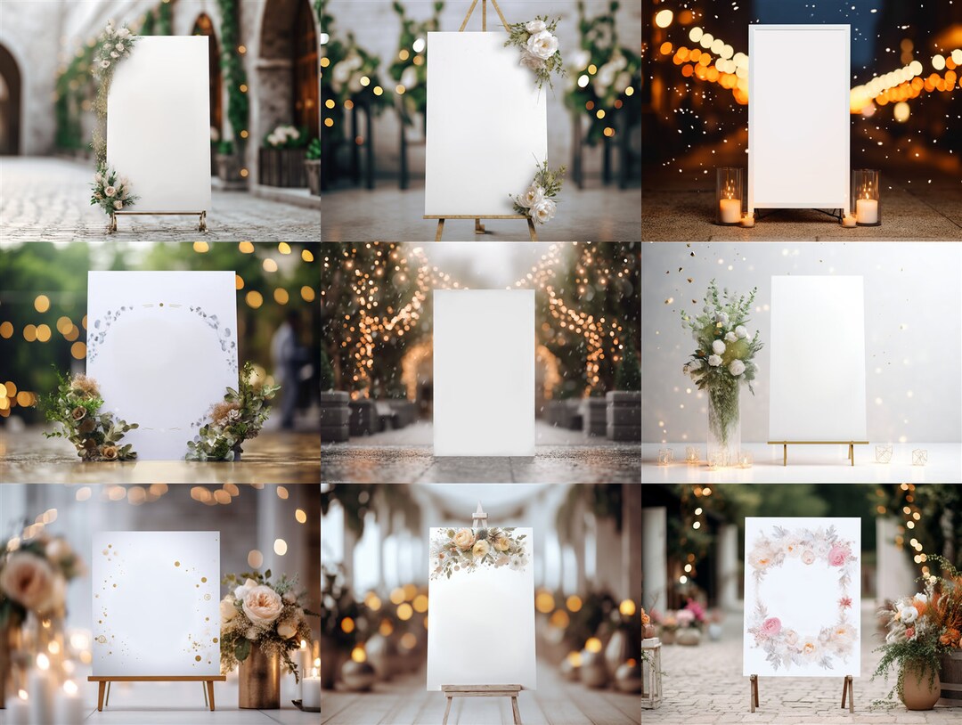 Wedding Welcome Signs With Flowers Easel Mockups, Floral Decor, for ...