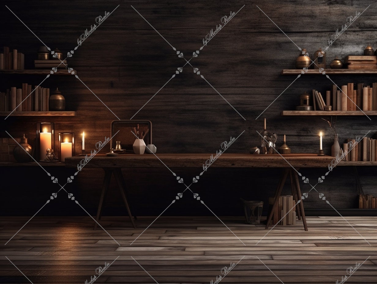 9x Dark Study Library Room Bundle | Library Mockup | Frame Art Mockup ...