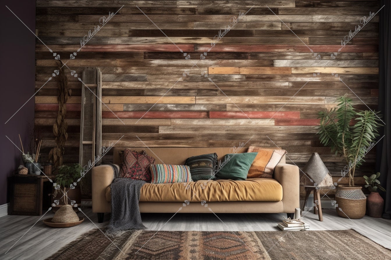 Cottage Farmhouse Living Room Mockup 4x, Backdrop, Rural Empty Wall ...