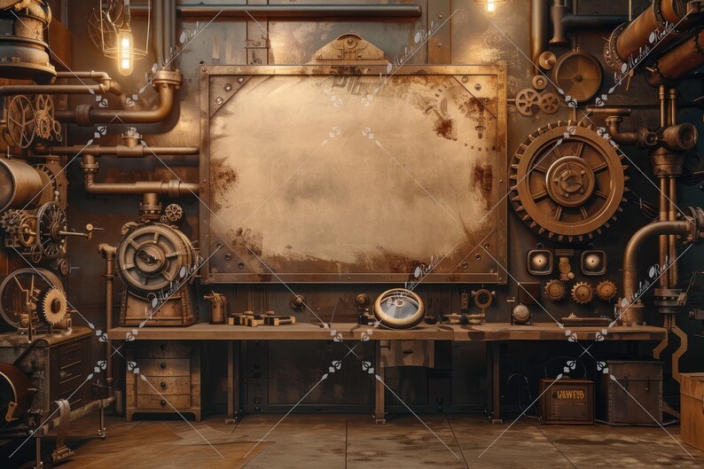 Steampunk Backdrop, Interior Mockups, Steampunk Decor Art, Sign Mockup ...