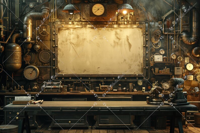 Steampunk Backdrop, Interior Mockups, Steampunk Decor Art, Sign Mockup ...