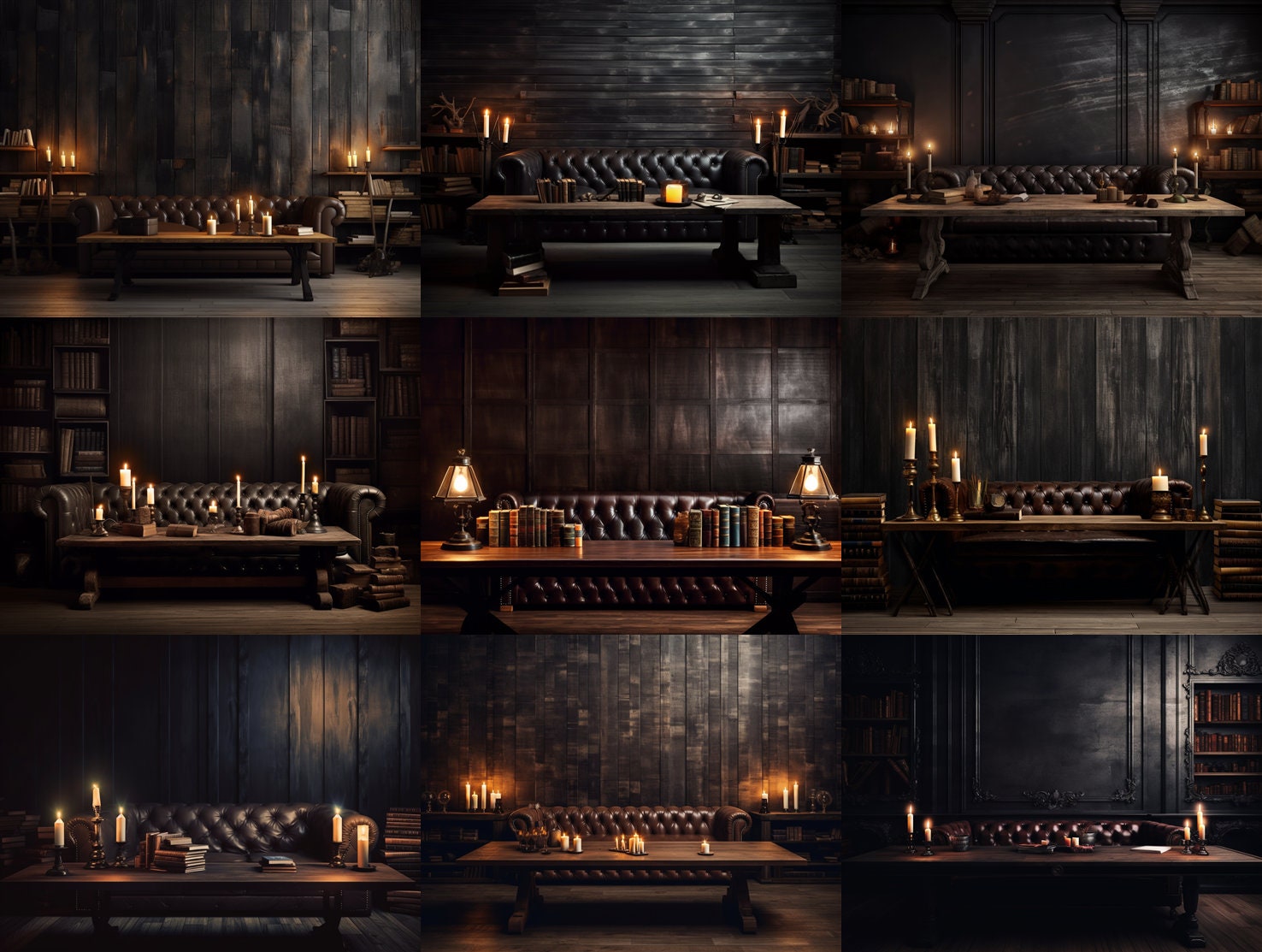 9x Dark Study Library Room Bundle | Library Mockup | Frame Art Mockup ...
