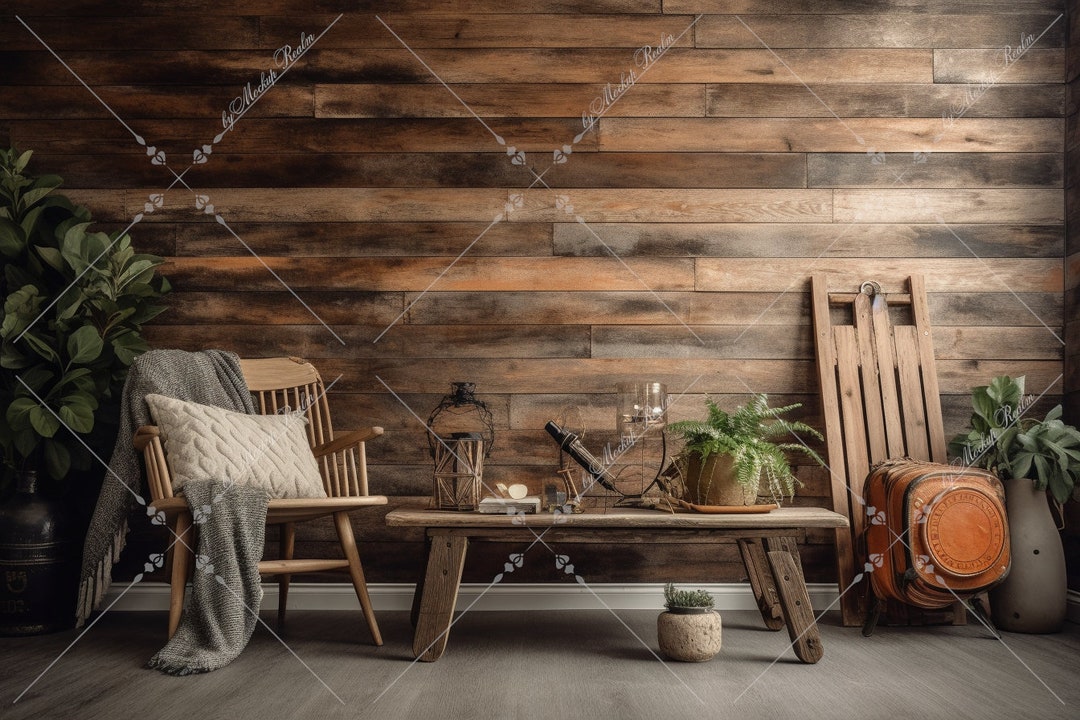 Cottage Farmhouse Living Room Mockup 4x, Backdrop, Rural Empty Wall ...