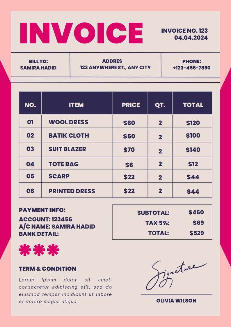 Pink Invoice - Etsy