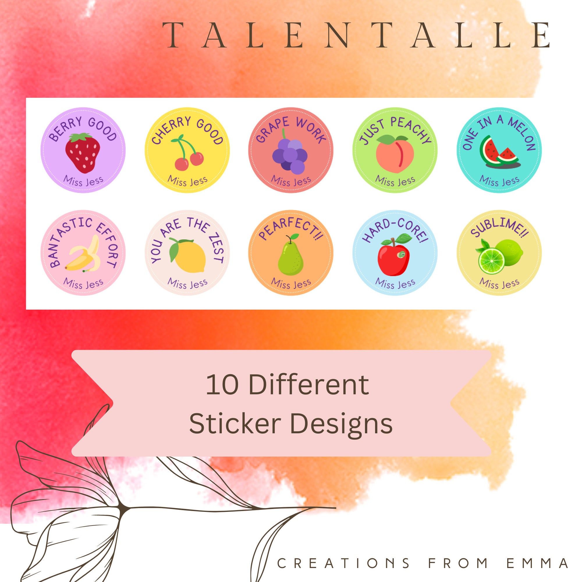 X35 Stickers per Sheet Personlised Fruit Pun Good Fun TEACHER STICKERS ...