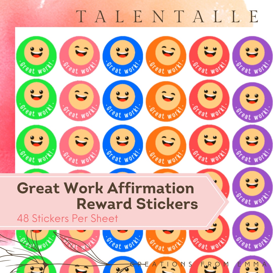 X48 Stickers per Sheet GREAT WORK TEACHER Teacher Rewards, Tutor ...