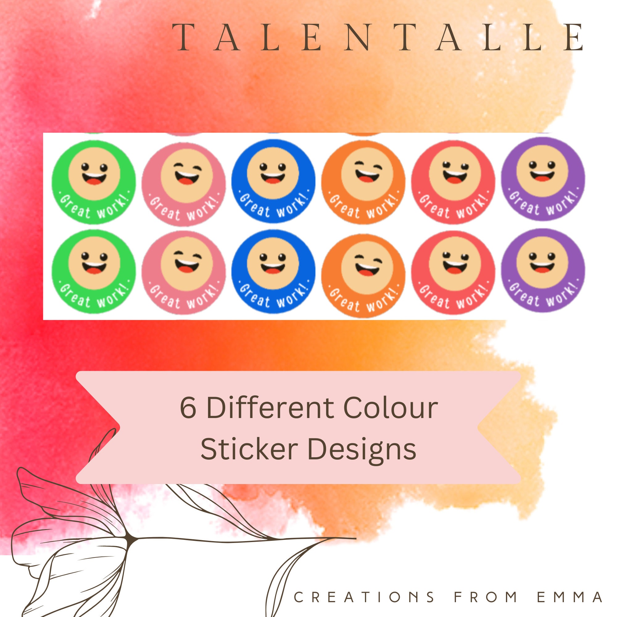 X48 Stickers per Sheet GREAT WORK TEACHER Teacher Rewards, Tutor ...