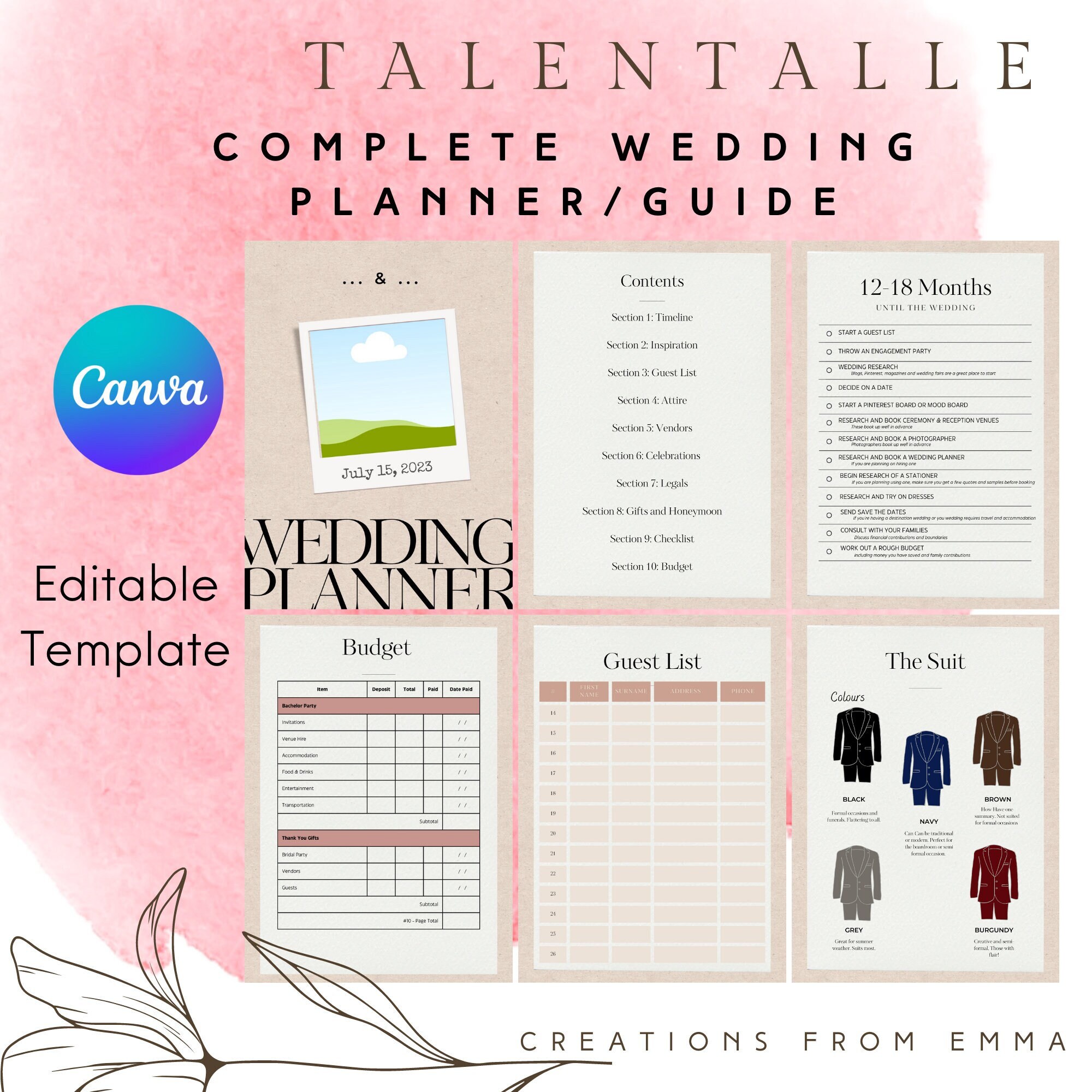 Complete Netural Wedding Planner Guide Editable Pages Template Wedding ...