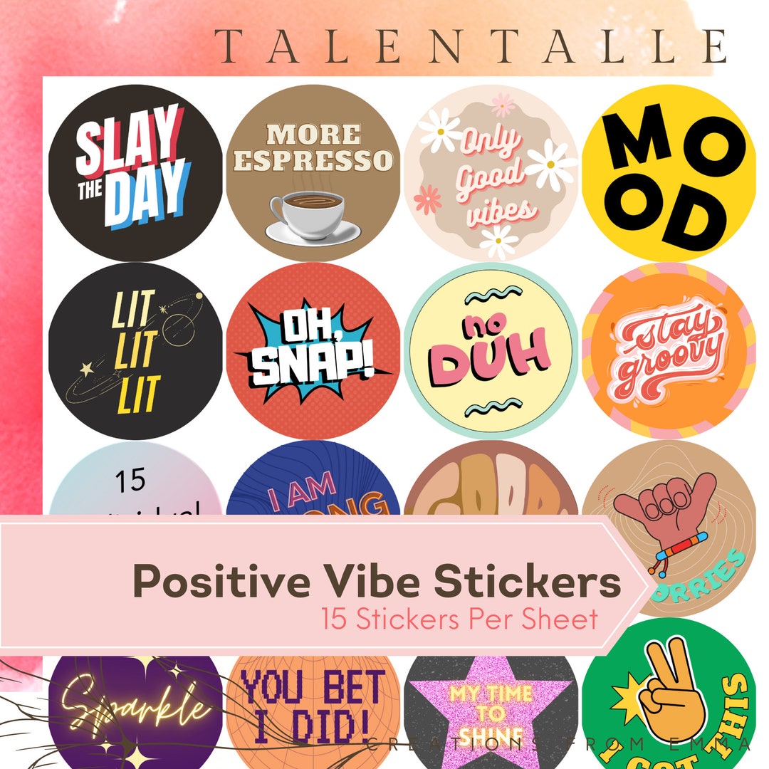 15 Individual Positive Hype Vibe Stickers per Sheet FUN STICKERS Good ...
