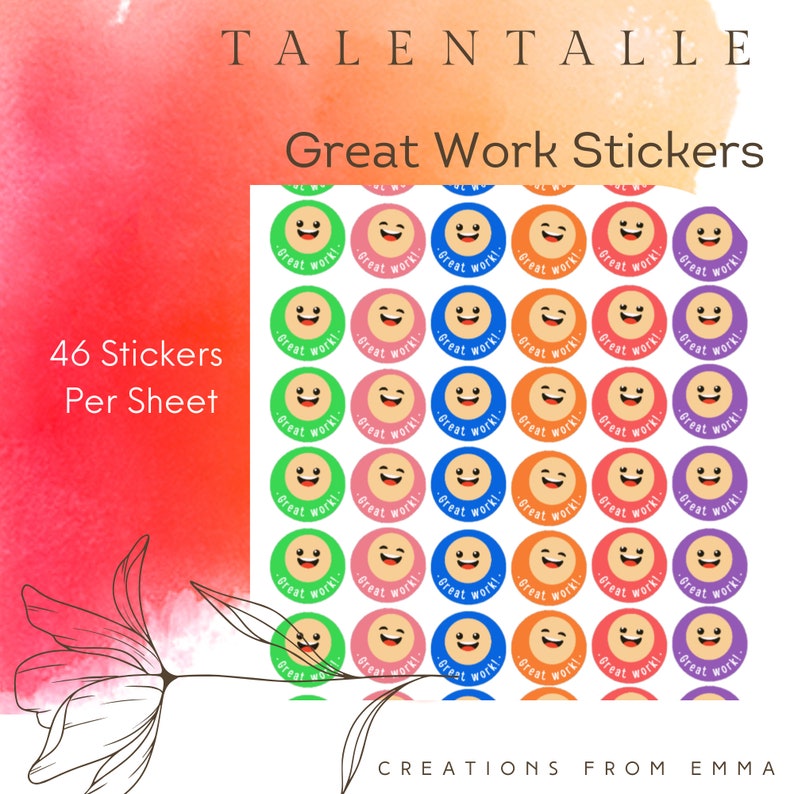 X48 Stickers per Sheet GREAT WORK TEACHER Teacher Rewards - Etsy